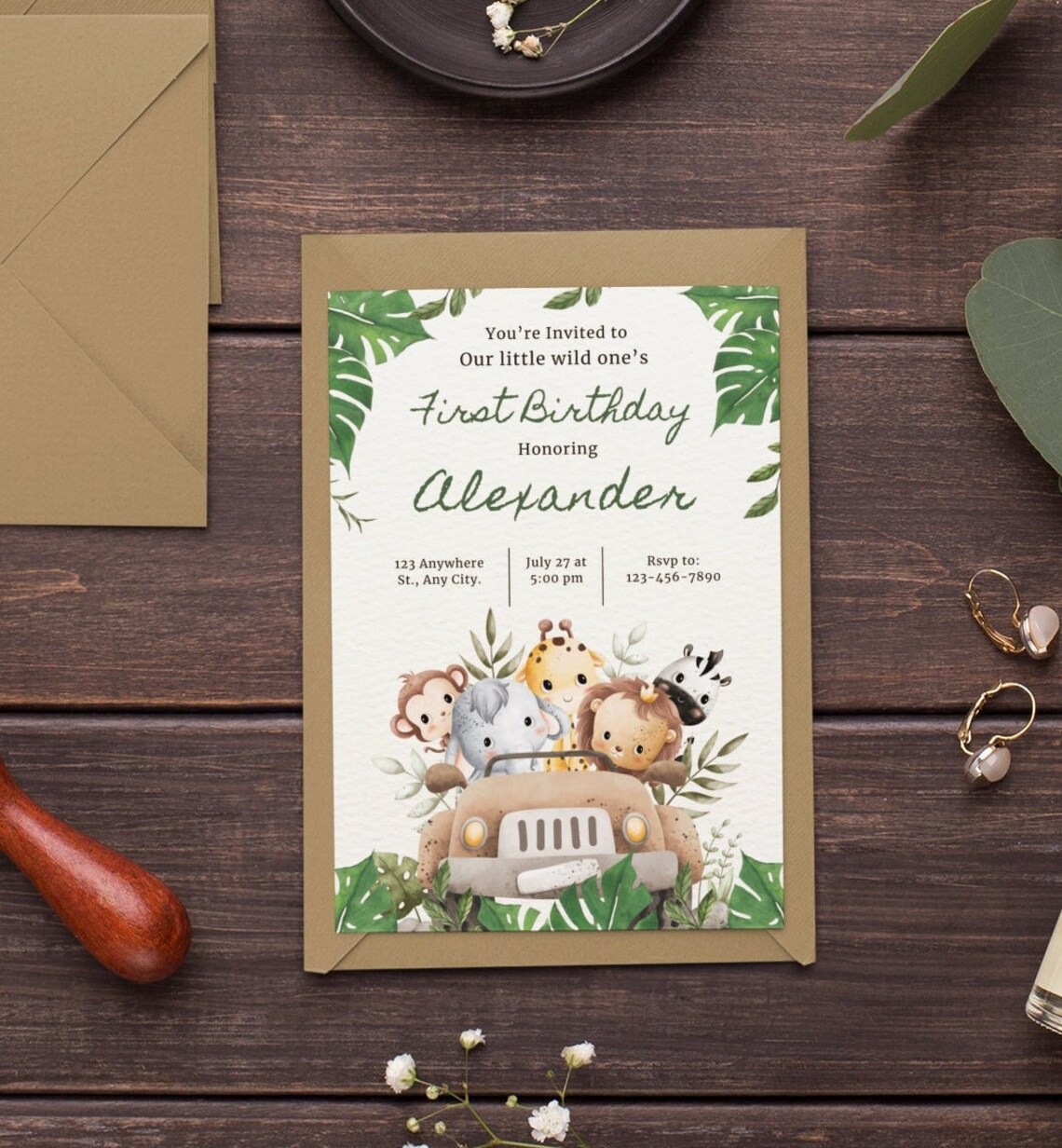 EDITABLE Safari First Birthday Invitation Wild One 1st Birthday Invite ...