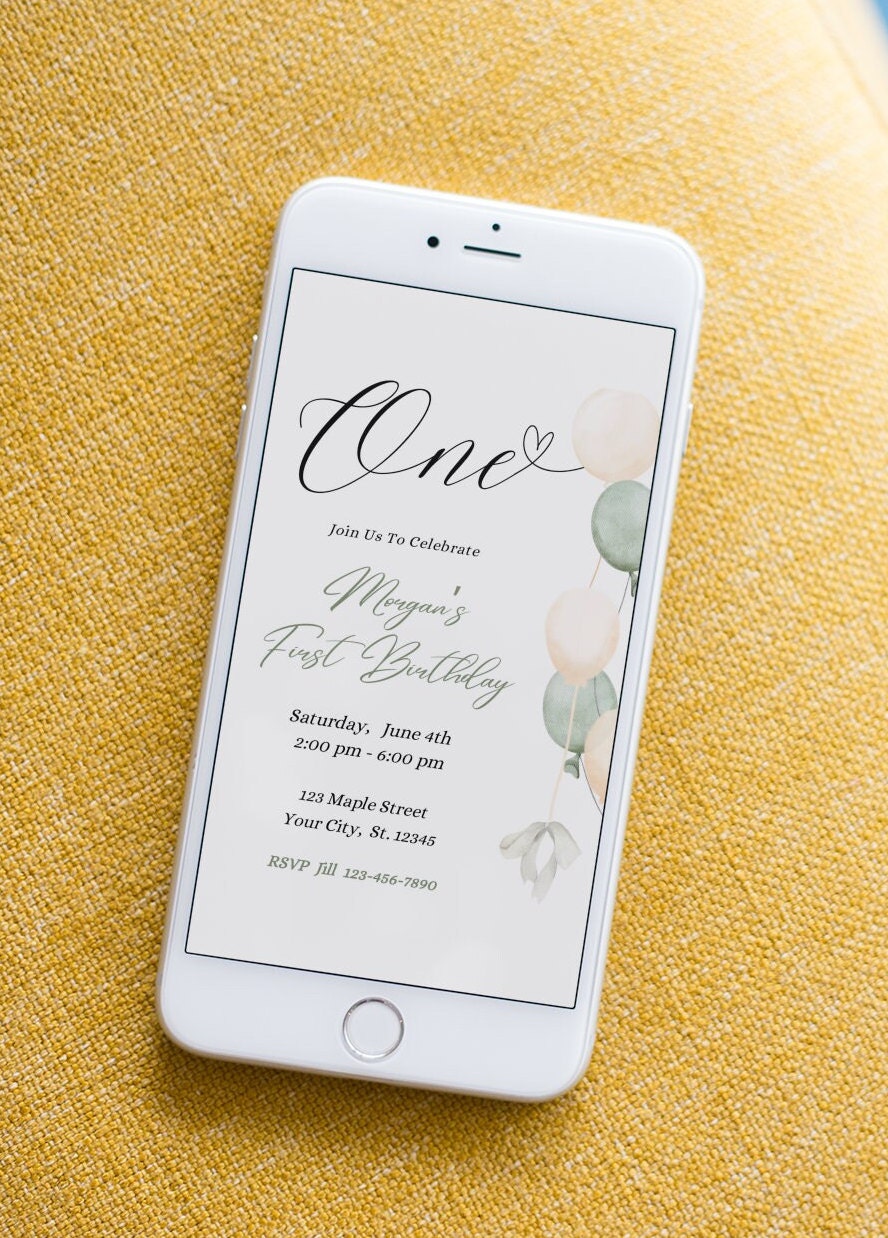 Editable 1st Birthday Invitation Template Blush Balloons First Birthday ...