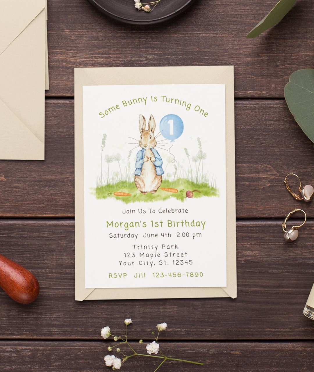 Peter Rabbit First Birthday Invitation Template Editable Invitation ...
