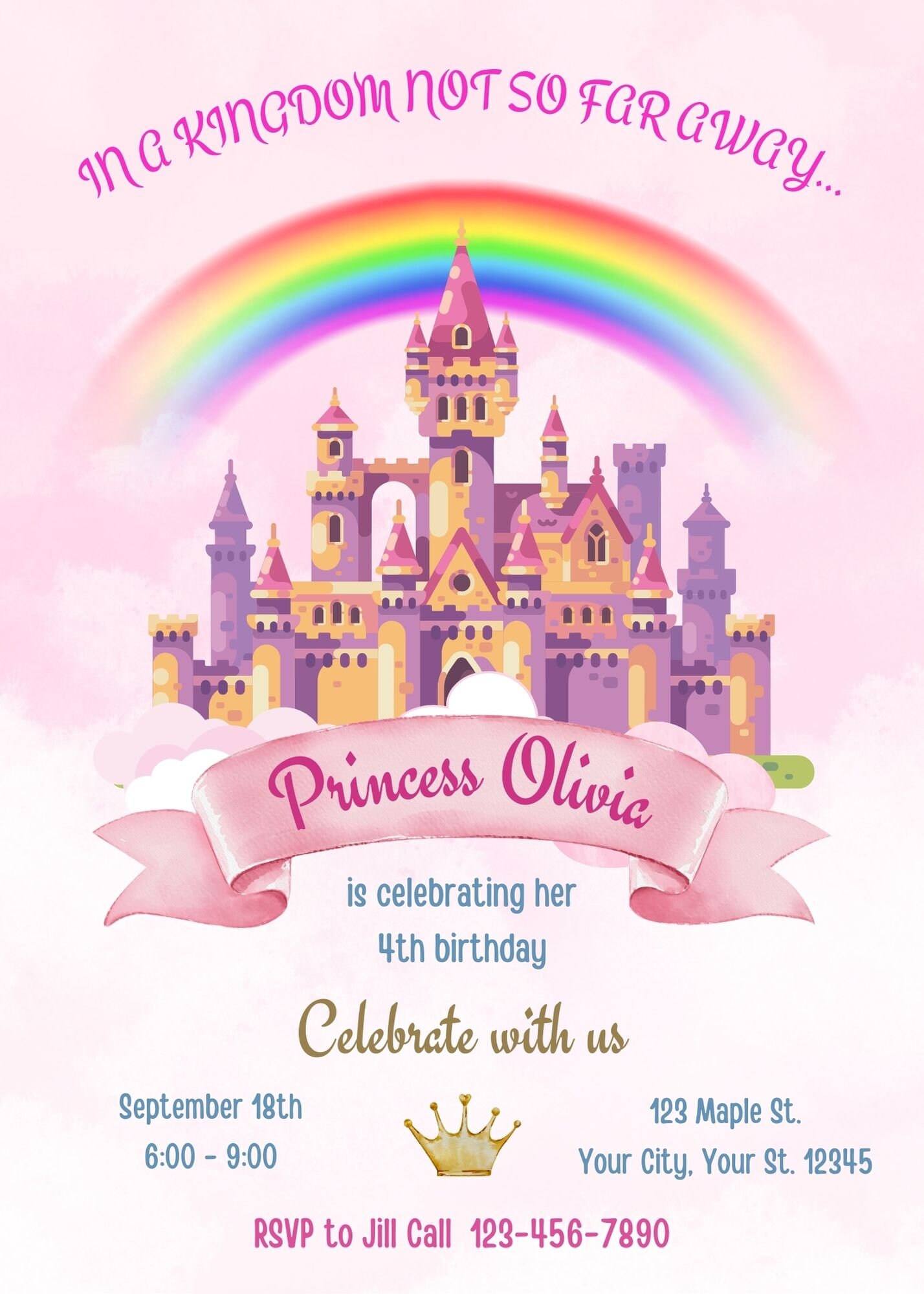 Editable Princess Birthday Invitation Template Girl Birthday Invitation ...