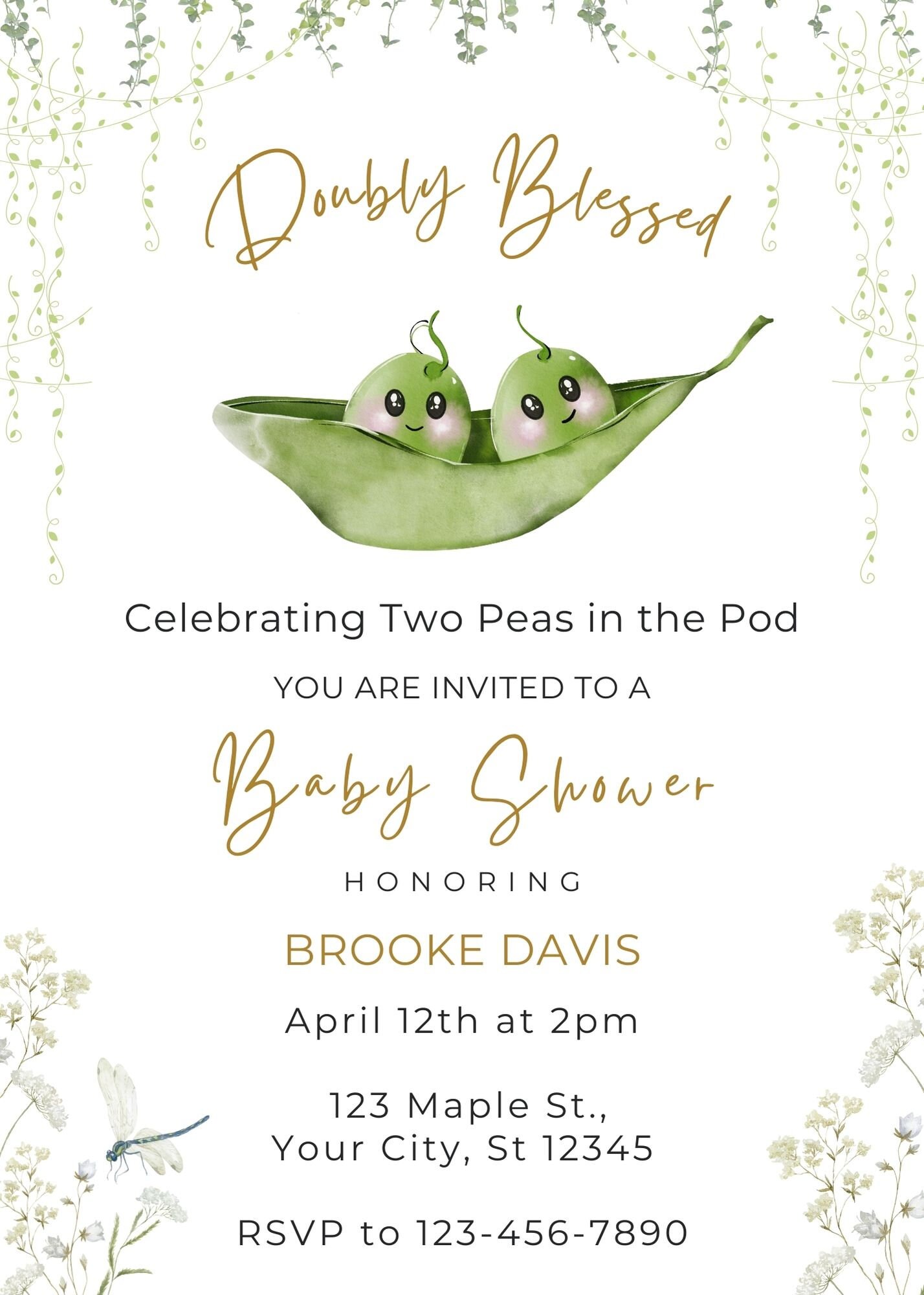 Two Peas in a Pod Baby Shower Invitation Template Pea Pod Invitation ...
