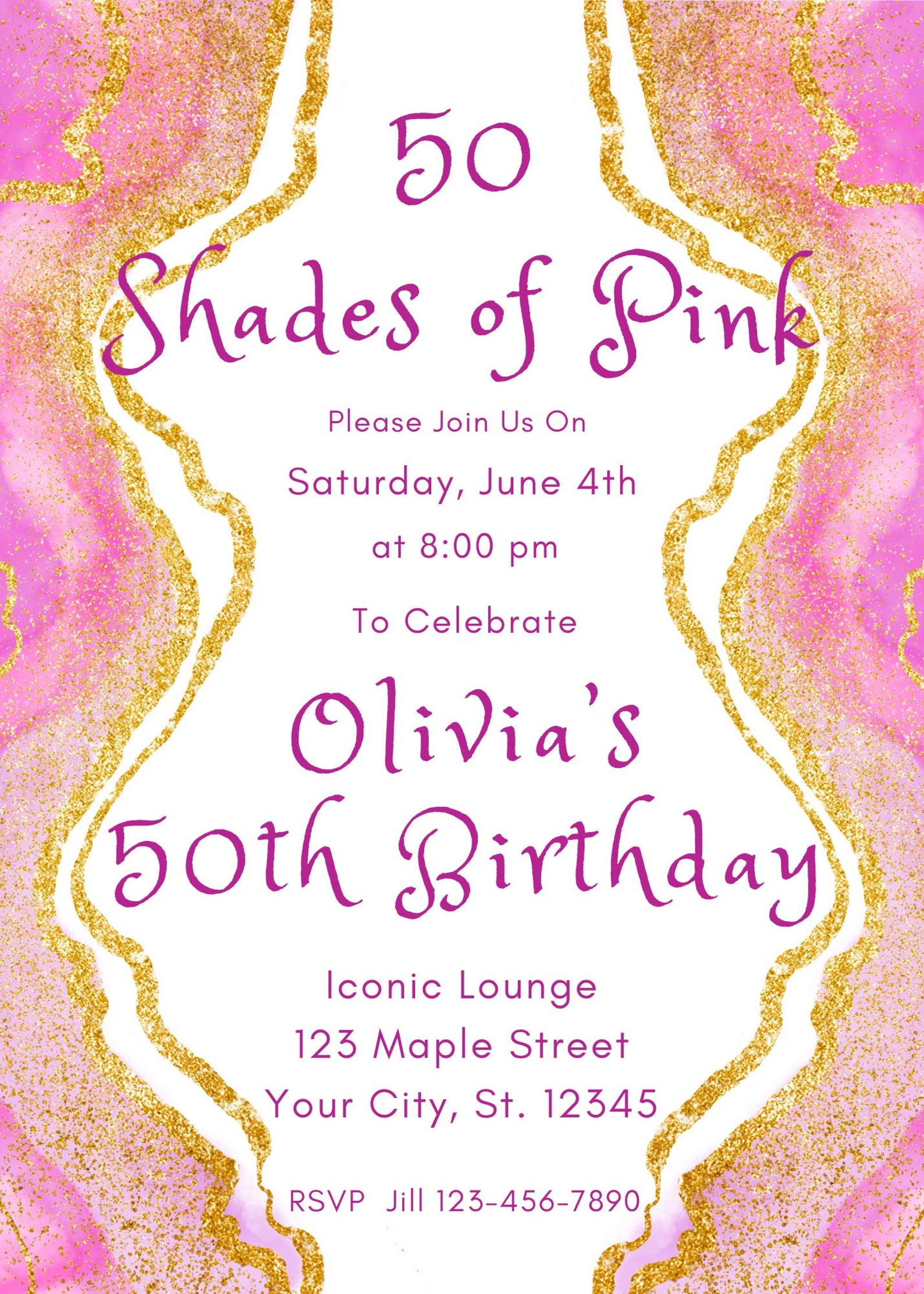 Editable Shades of Pink Invitation Pink and Gold Birthday Dinner Bridal ...