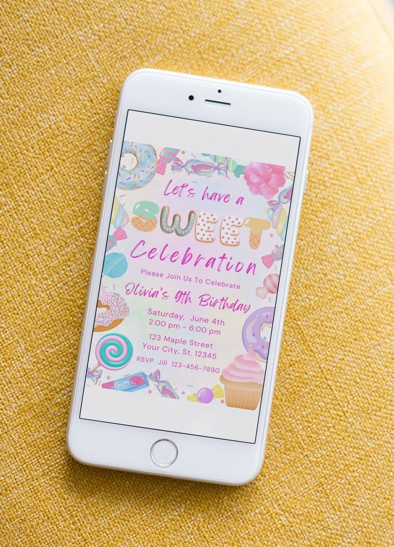 Editable 9th Birthday Invitation Template Candy Birthday Invite Ninth ...