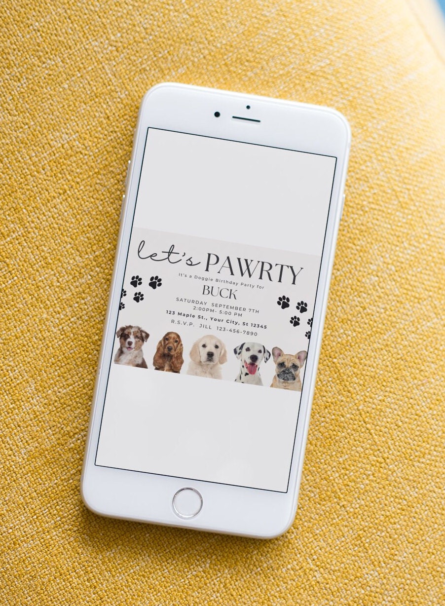 Dog Birthday Invite Editable Puppy Party Invite Printable Dog Pawty ...