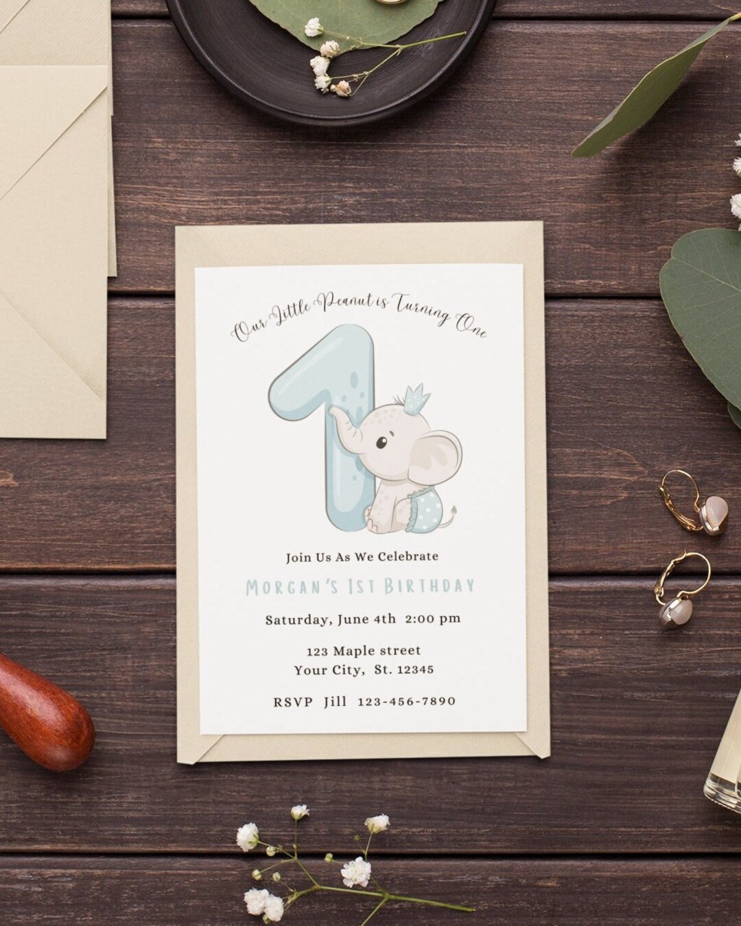 Editable First Birthday Invitation Template Boy Little Peanut Birthday ...