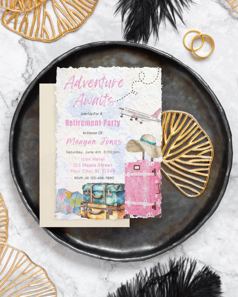 Travel Retirement Invitation Template Editable Adventure Awaits ...