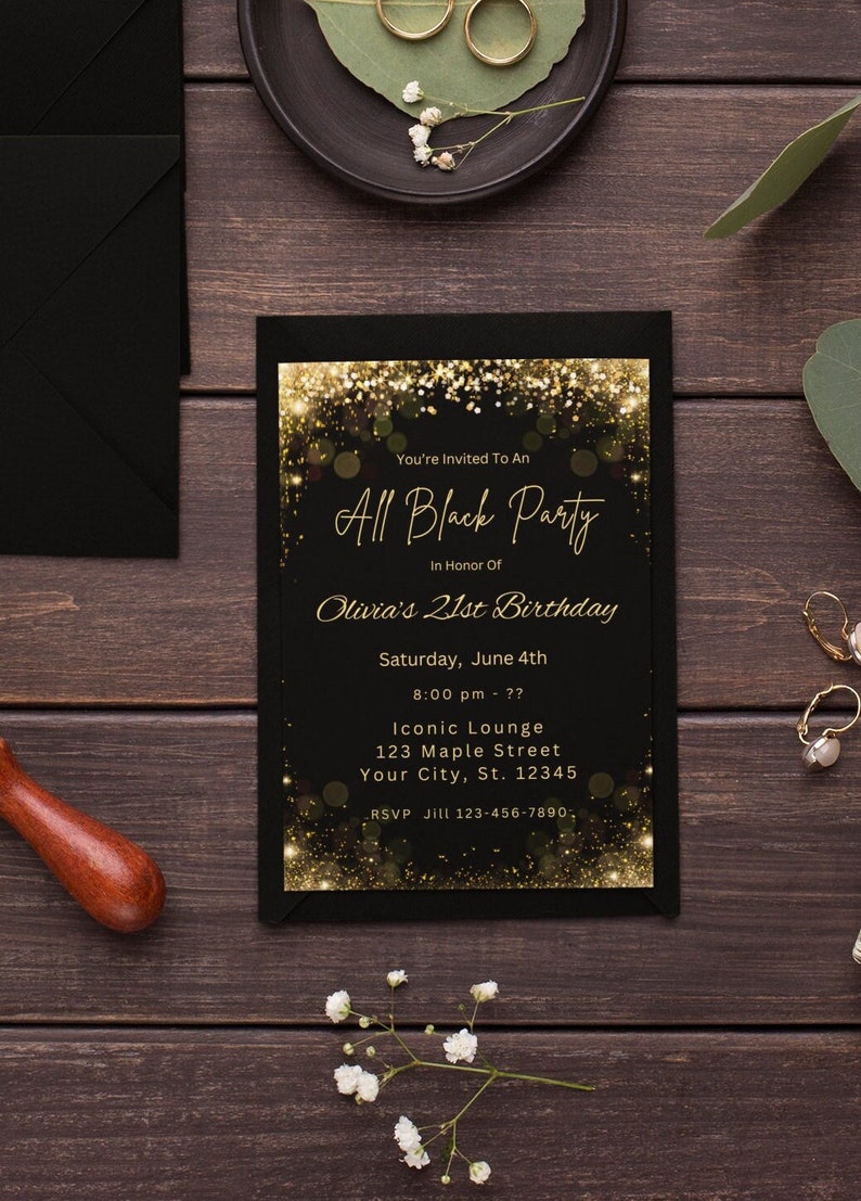 Editable All Black Affair Invitation All Black Party Invitation Black ...