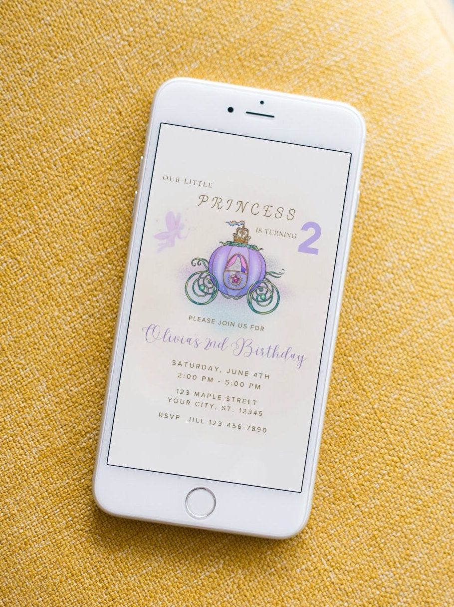 Princess Second Birthday Invitation Girl Princess 2nd Birthday Party ...