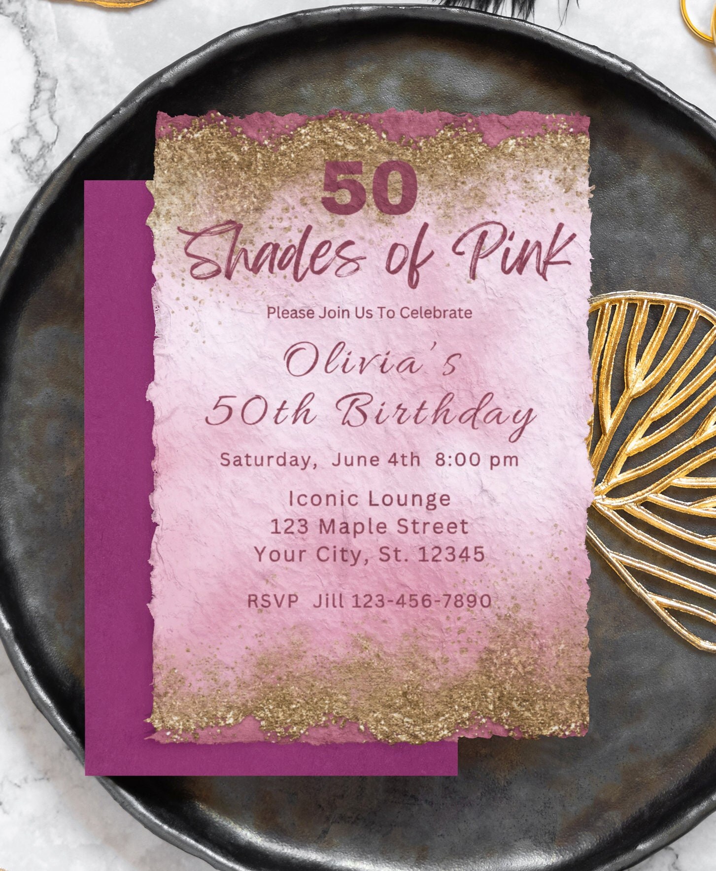 Editable 50th Birthday Invitation Template Pink Birthday Invitation ...