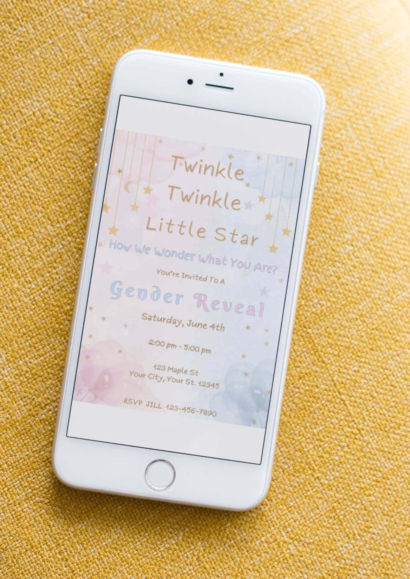 Twinkle Twinkle Little Star Gender Reveal Invitation Template Gold Moon ...