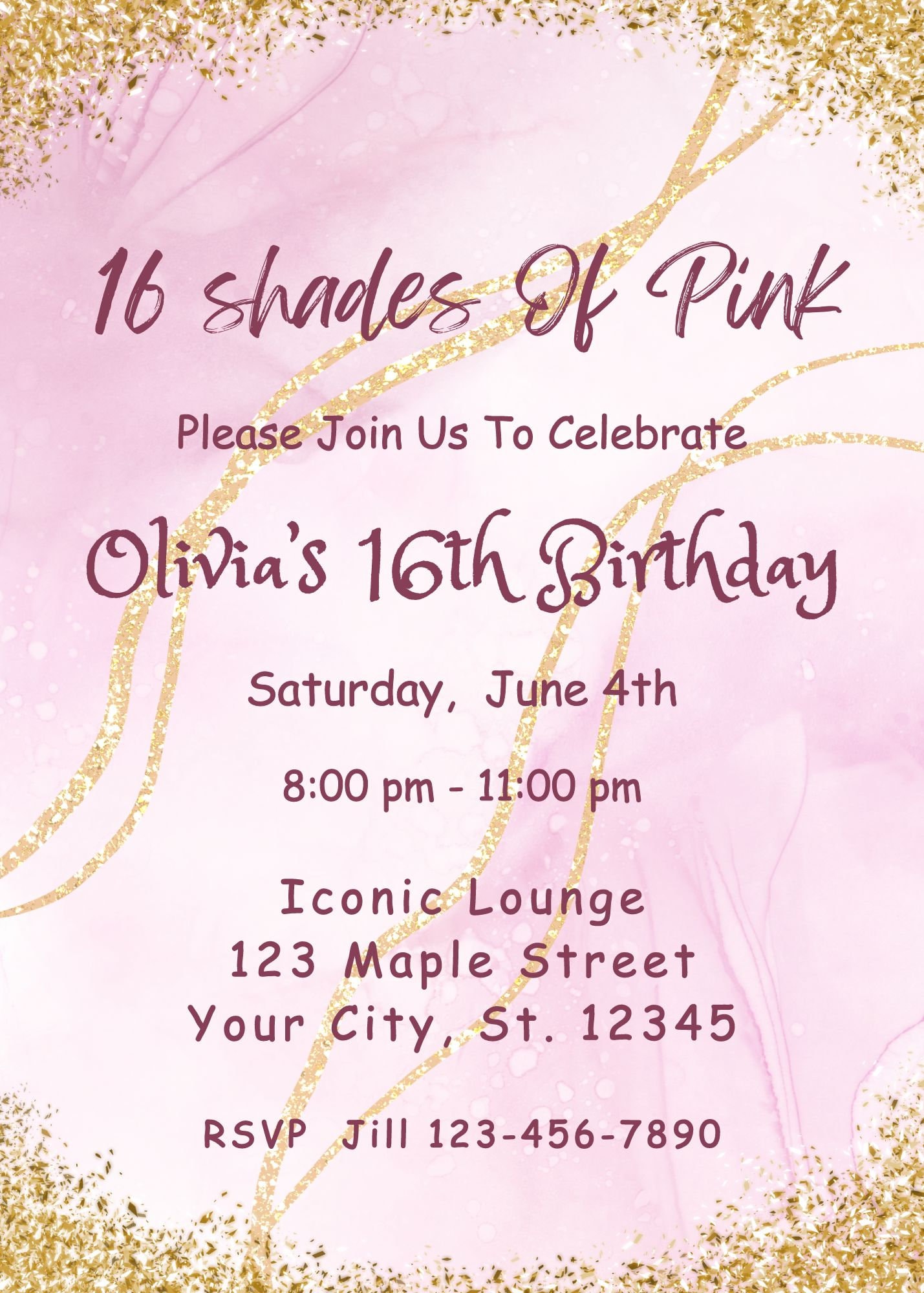 Editable Pink Birthday Invitation Template Shades of Pink Invitation ...