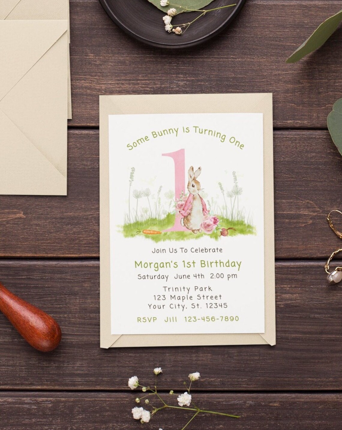 Peter Rabbit First Birthday Invitation Template Editable Invitation ...