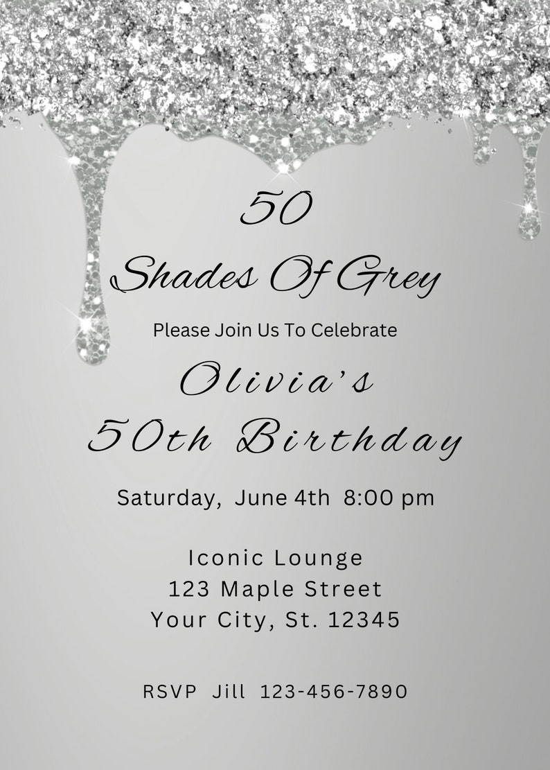 Editable Shades of Grey Invitation Black and Silver Birthday Dinner ...