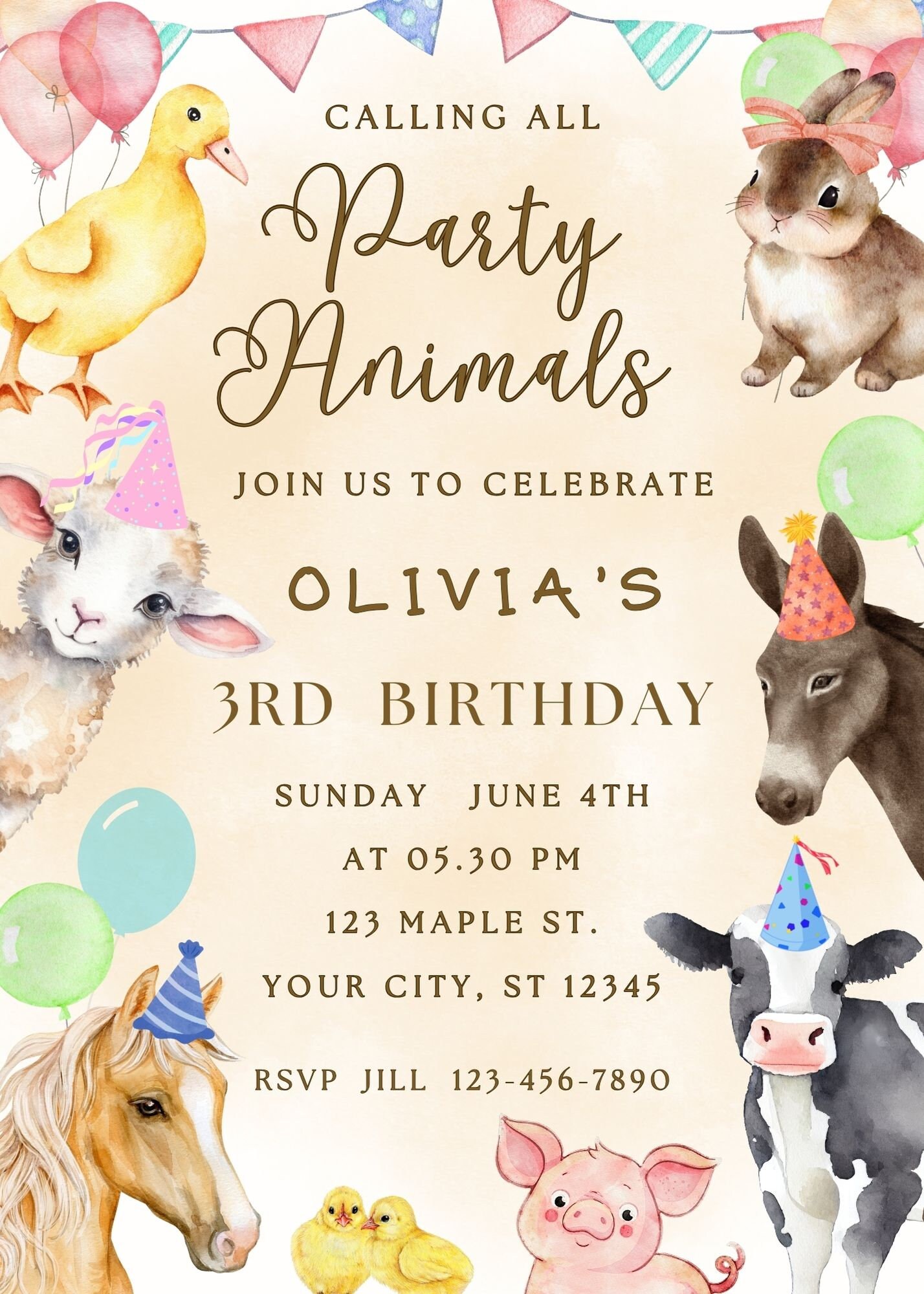 Editable Farm Animals Birthday Party Invitation Farm Barnyard 1st ...