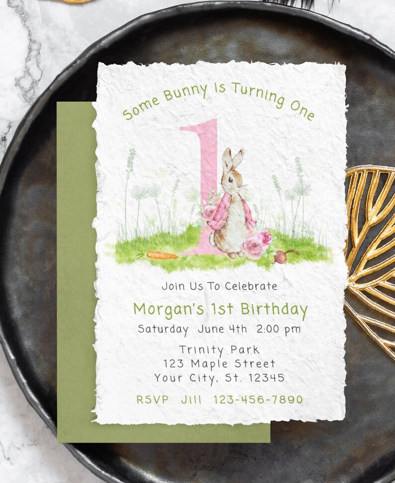 Peter Rabbit First Birthday Invitation Template Editable Invitation ...