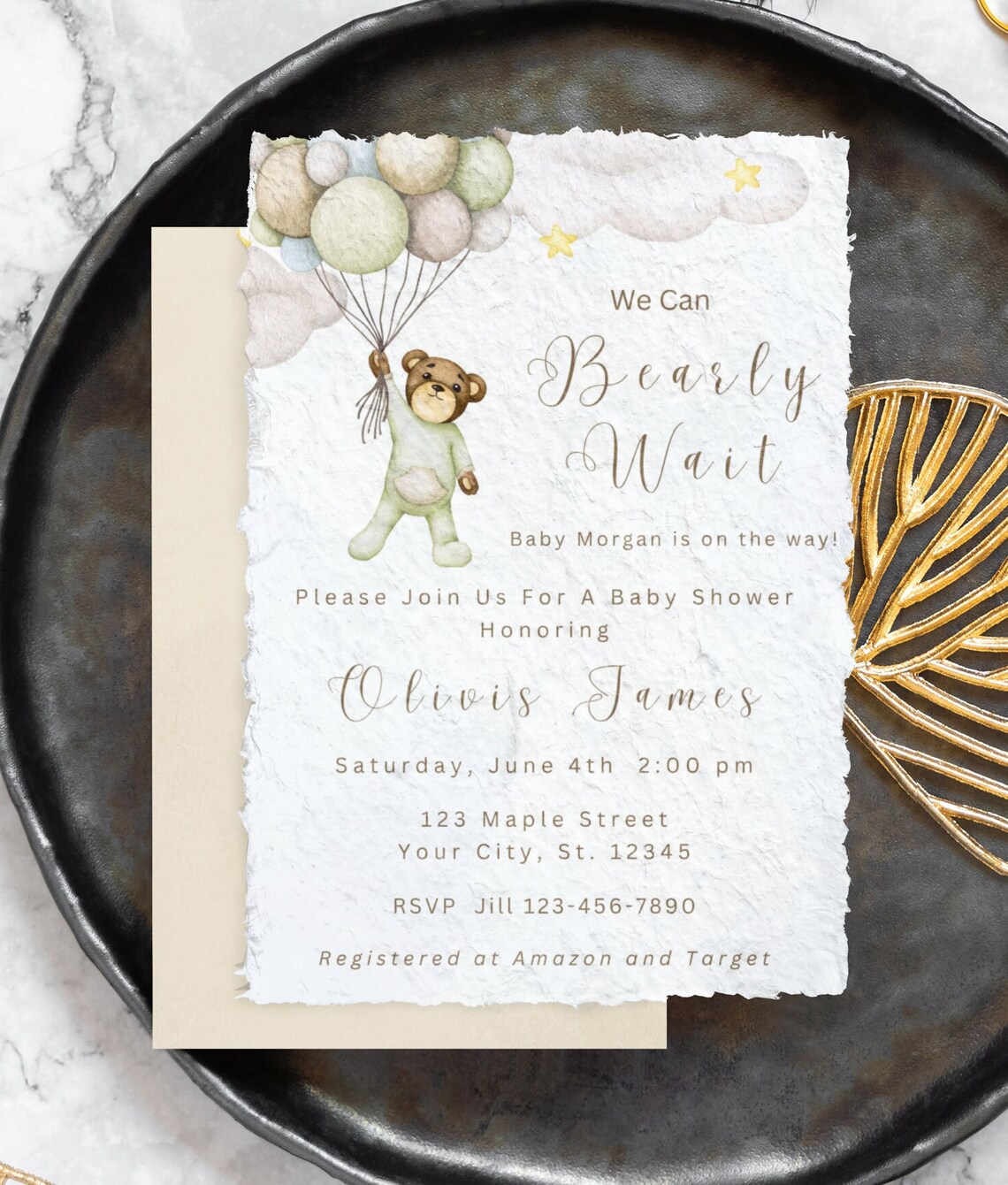 Editable We Can Bearly Wait Baby Shower Invitation Teddy Bear Hot Air ...