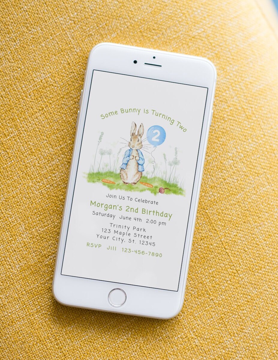 Peter Rabbit Second Birthday Invitation Template Editable Invitation ...