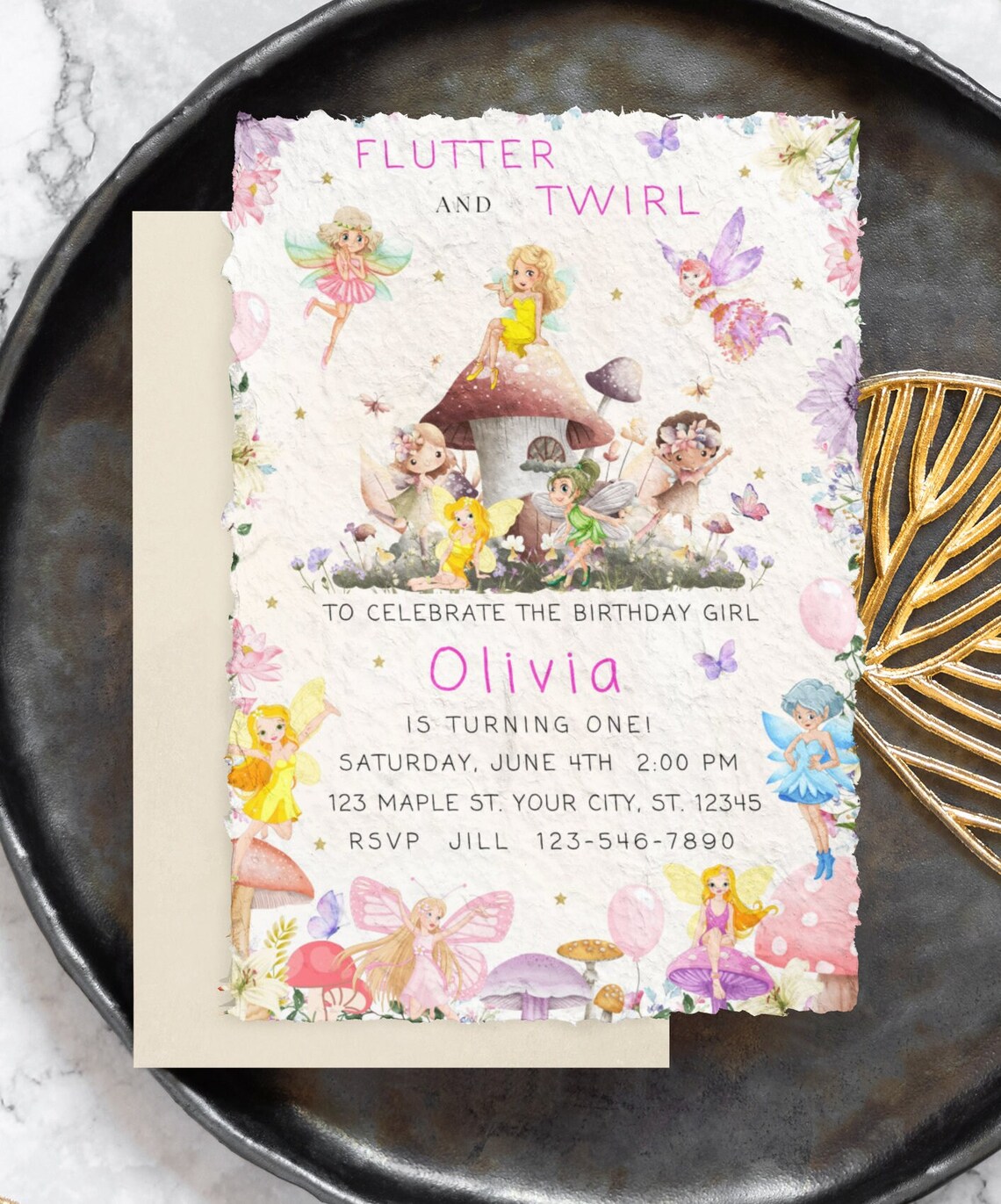 Fairy First Birthday Party Editable Invitation, Magical Enchanted Fairy ...