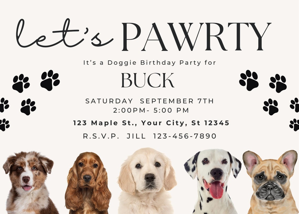 Dog Birthday Invite Editable Puppy Party Invite Printable Dog Pawty ...