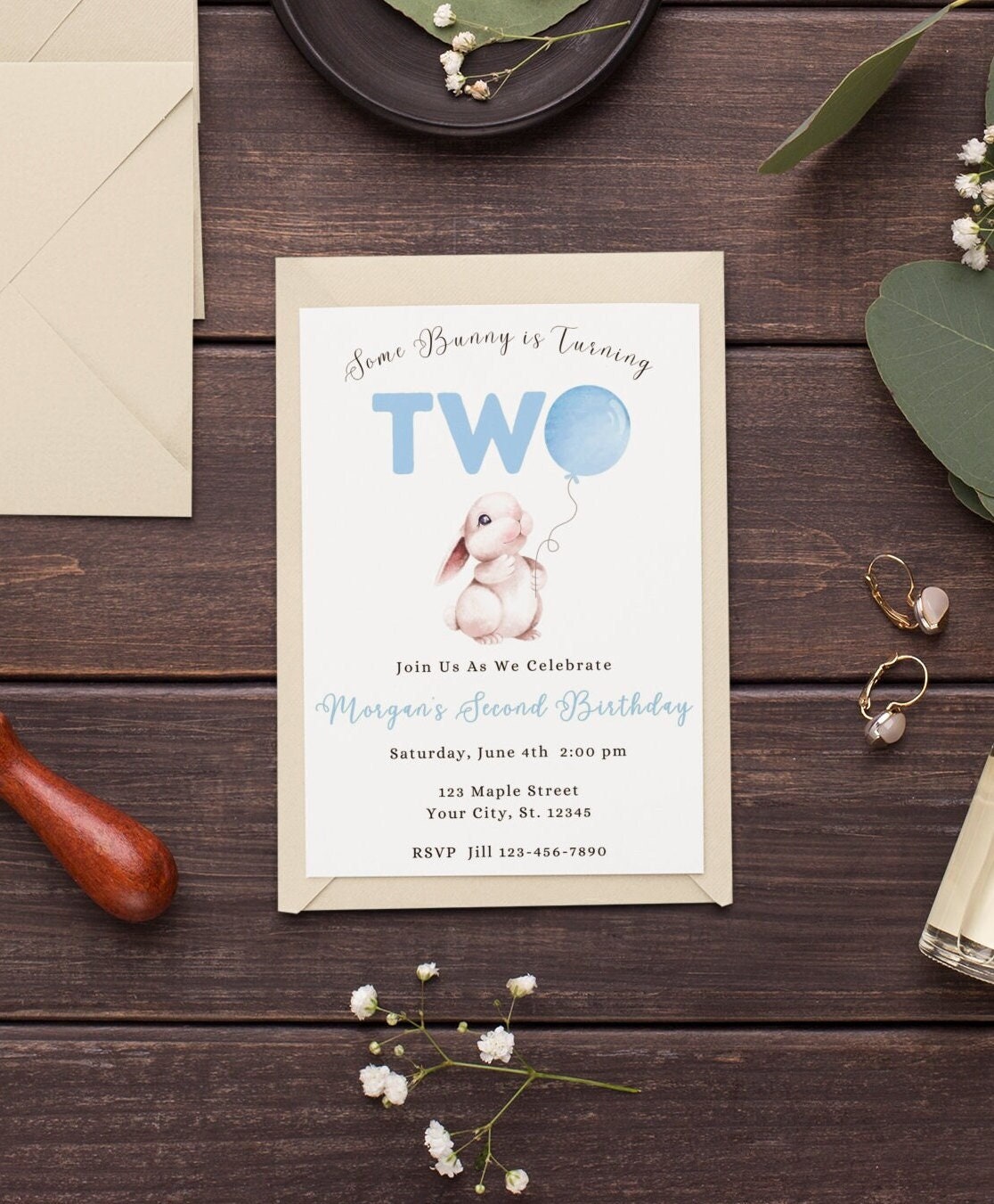Editable Second Birthday Invitation Template Some Bunny Birthday ...