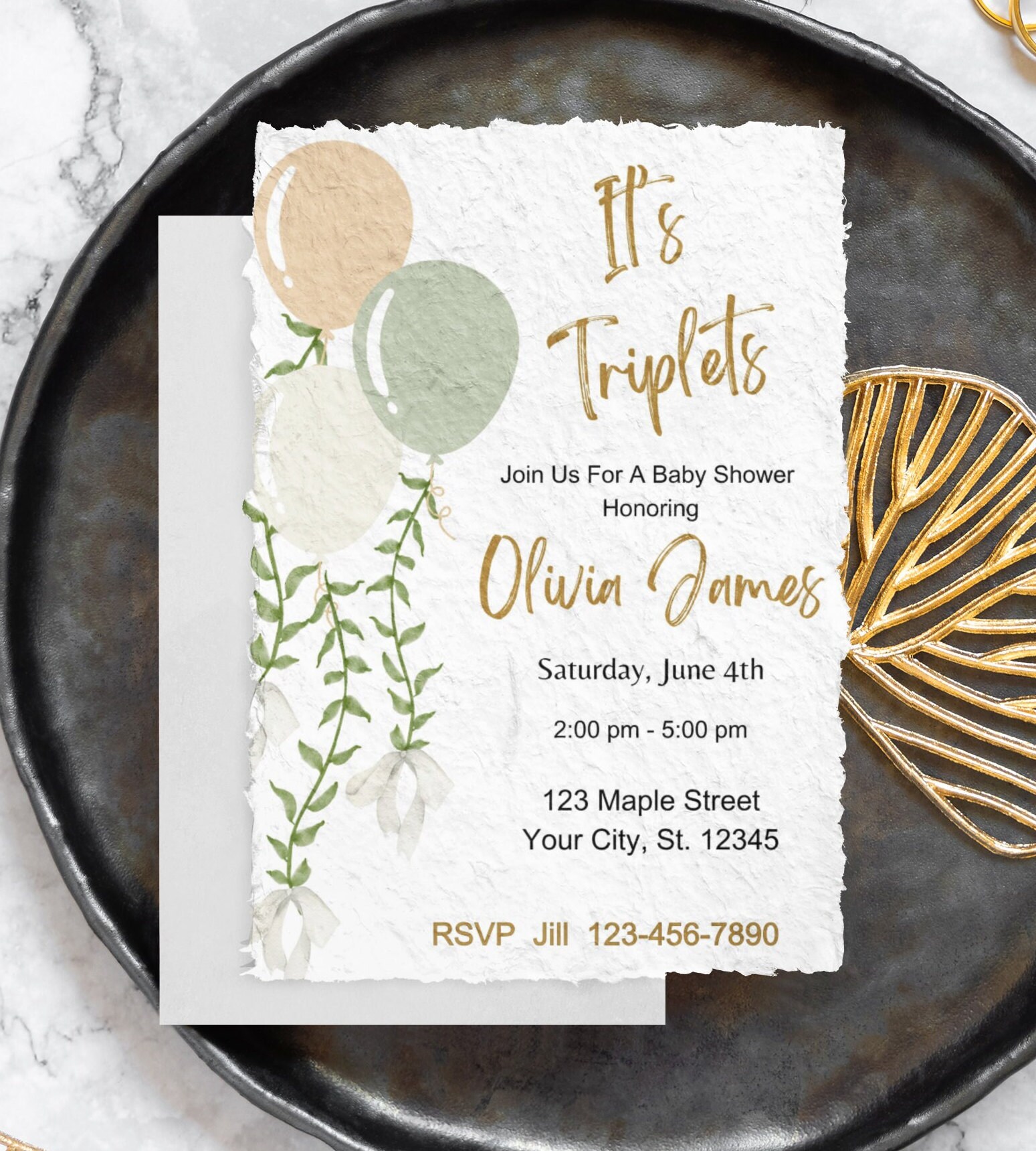 Editable Triplets Baby Shower Invitation Template Neutral Balloon Baby ...