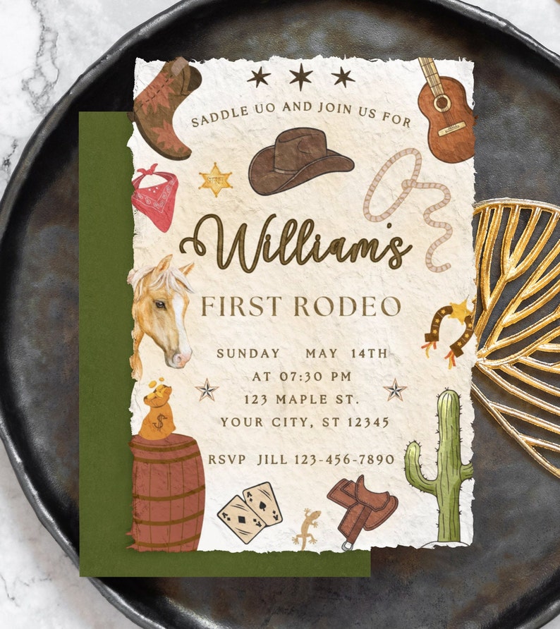 Editable My First Rodeo Invitation Cowboy Birthday Invite Wild West ...