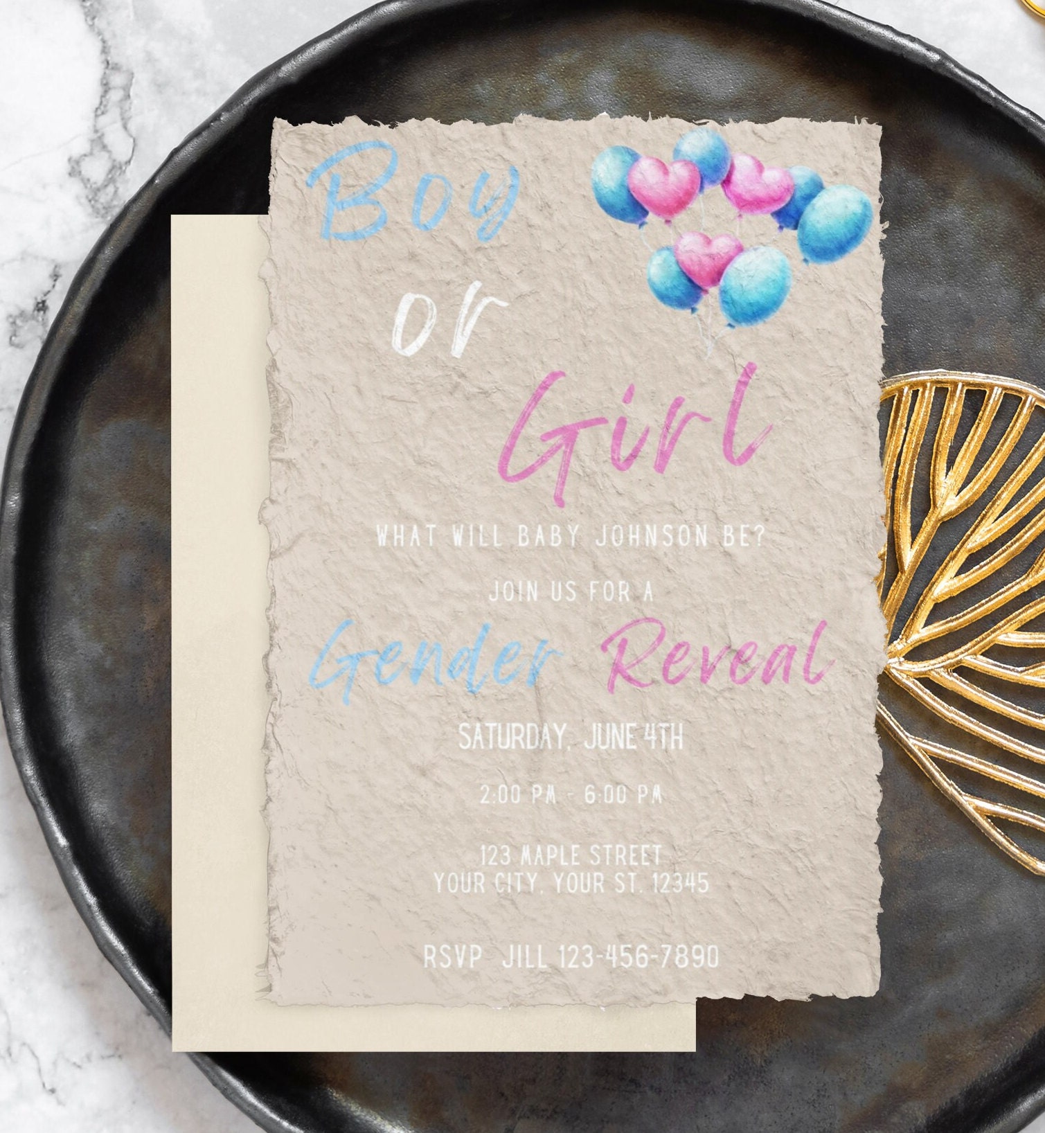Gender Reveal Invitation Template, Modern Gender Reveal Party Invite ...