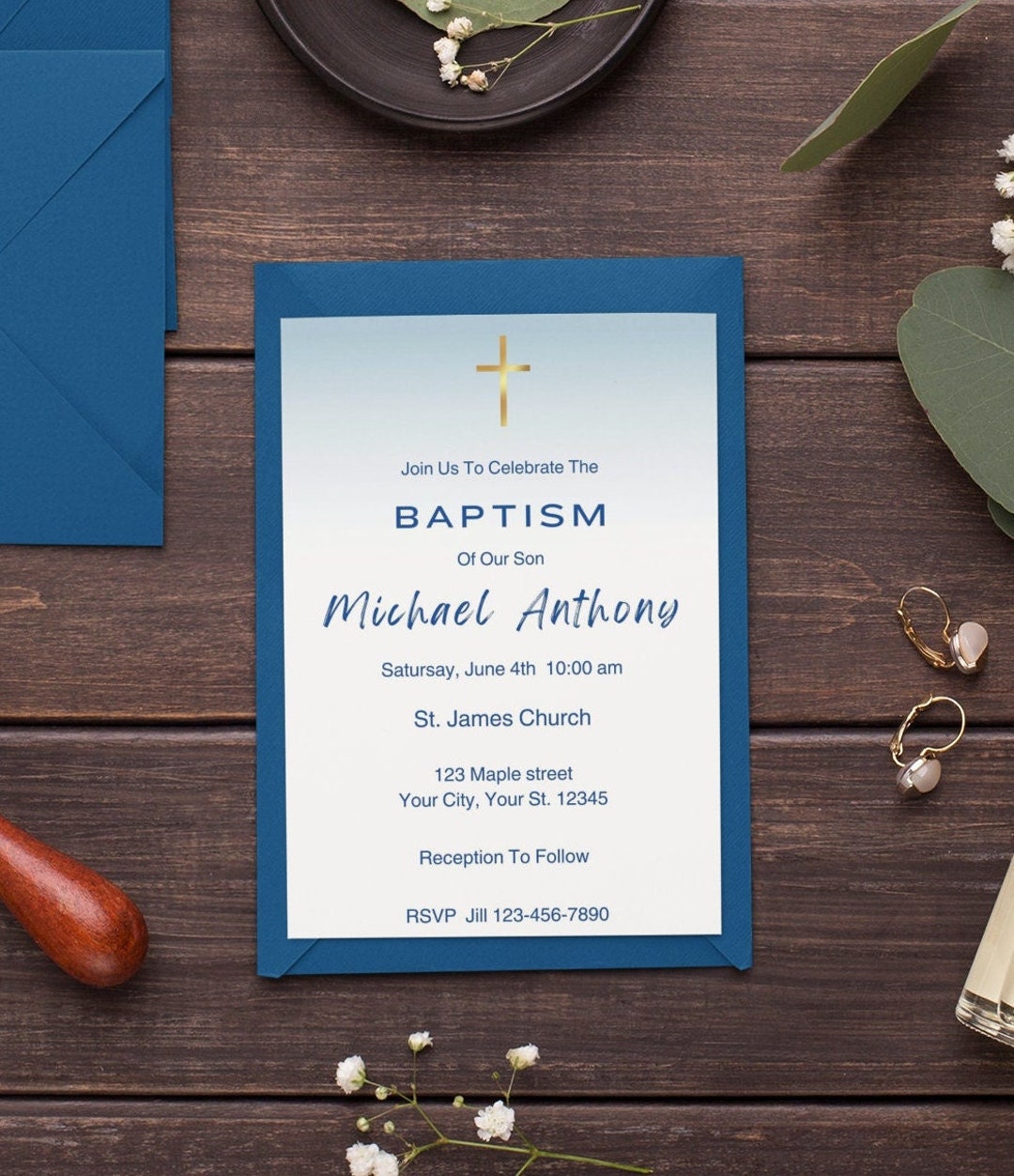 Editable Boy Baptism Invitation Template Baptism Invite Boy Christening First Communion Invite ...