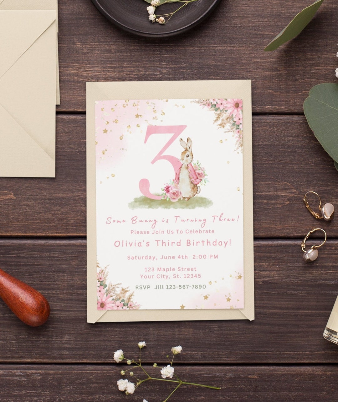 Editable Third Birthday Invitation Template Peter Rabbit 3rd Birthday ...