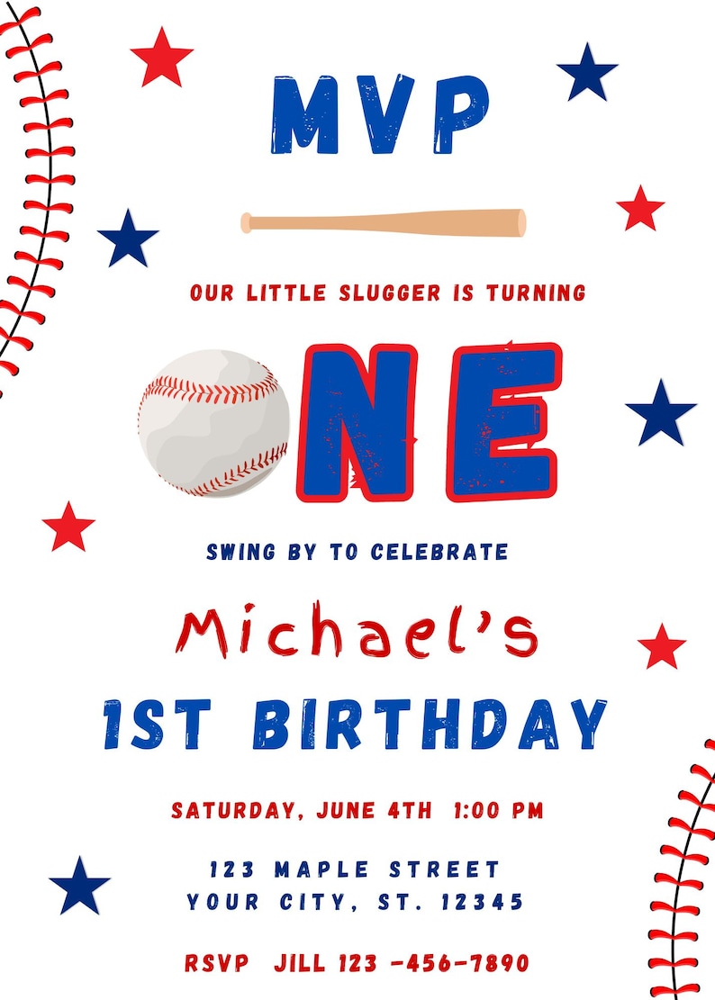 Baseball First Birthday Invitation Template Rookie of the Year Invite ...