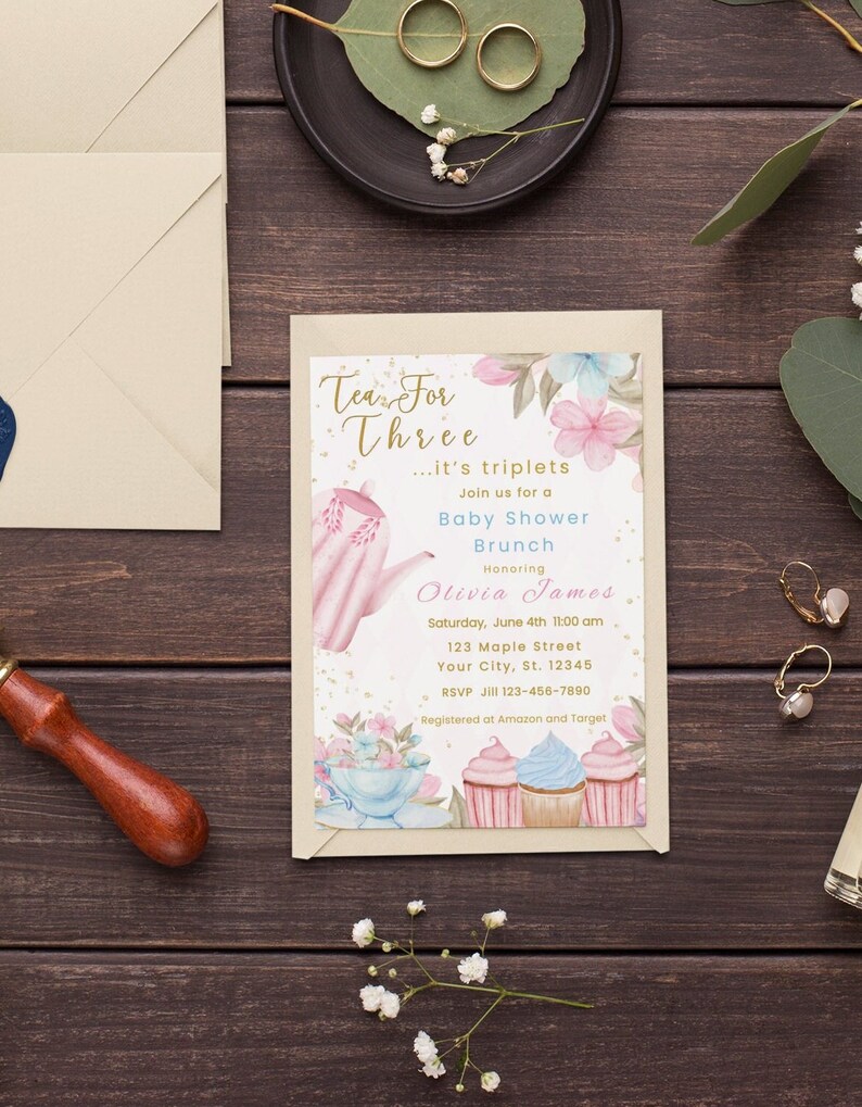 Editable Triplets Baby Shower Invitation Template Tea for Three ...