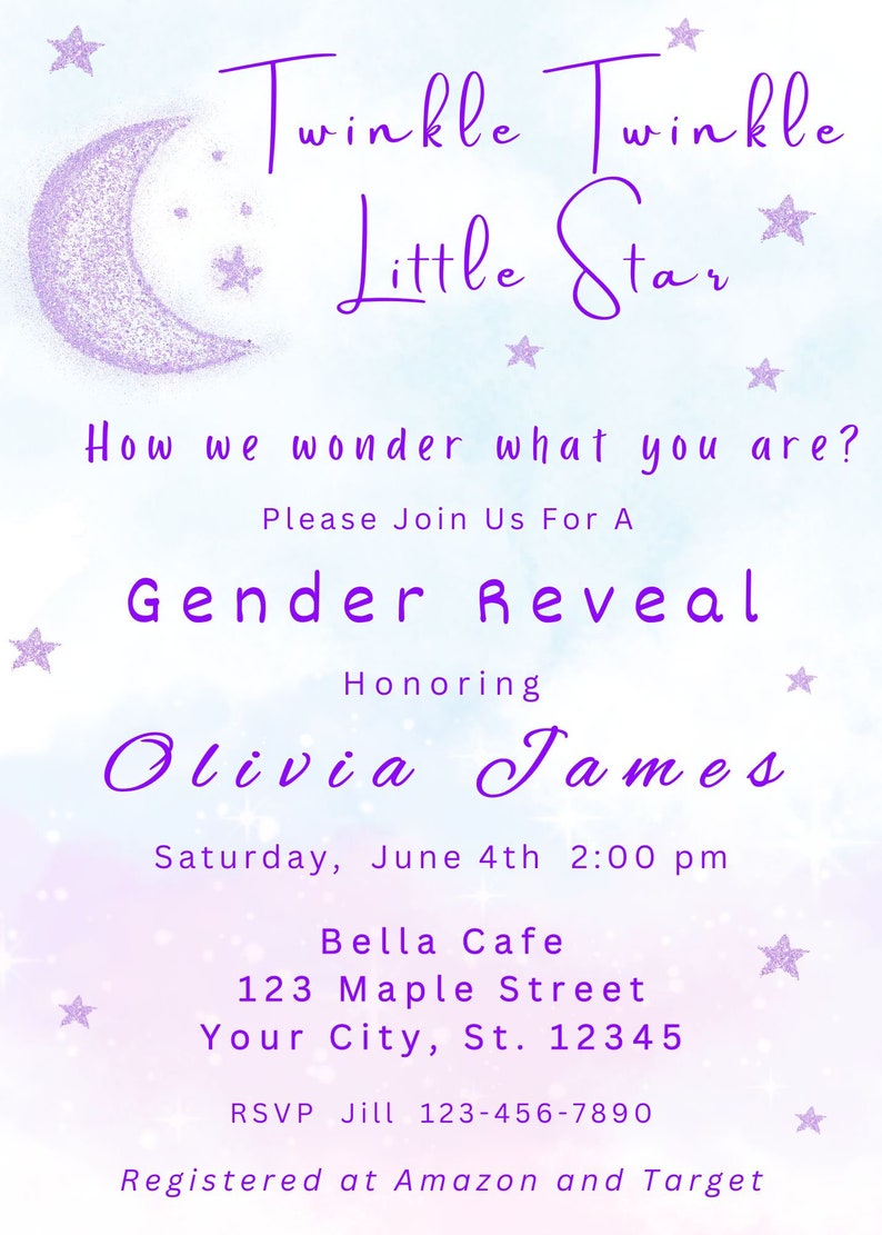 Gender Reveal Invitation Template Twinkle Twinkle Little Star Pink and ...