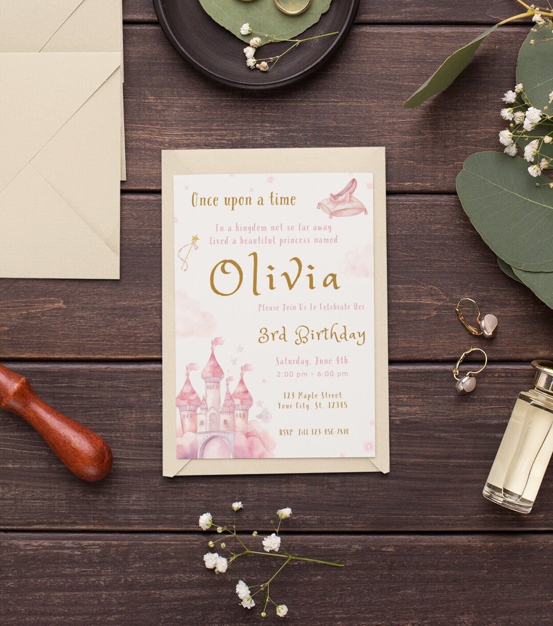 Princess Birthday Invitation Girl Princess Birthday Party Invite Pink ...