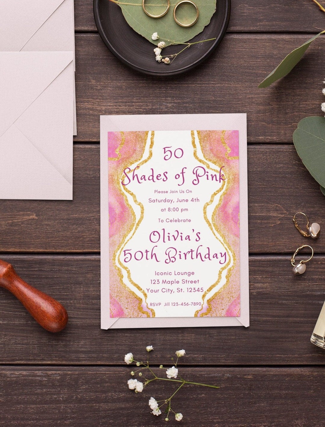 Editable Shades of Pink Invitation Pink and Gold Birthday Dinner Bridal ...