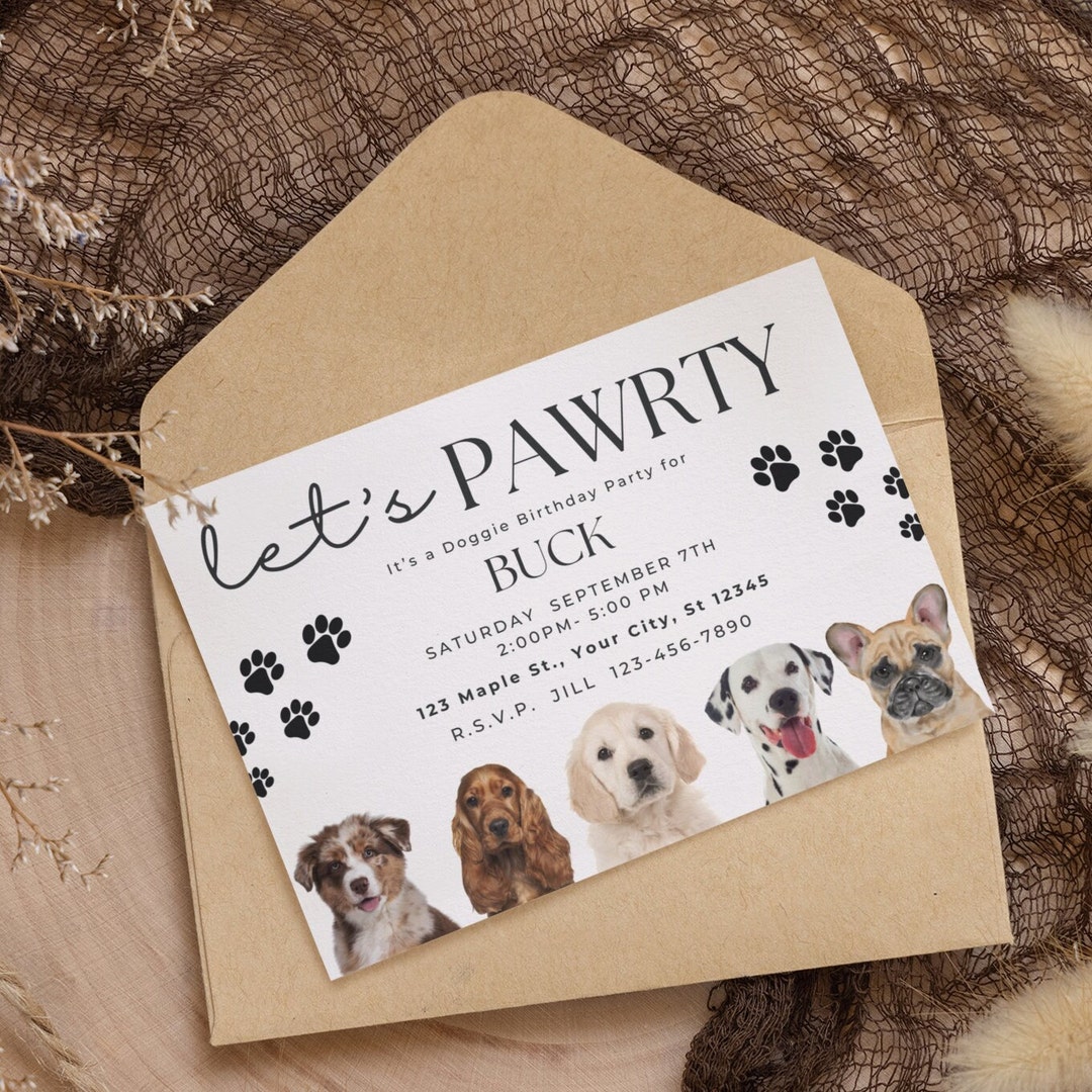Dog Birthday Invite Editable Puppy Party Invite Printable Dog Pawty ...