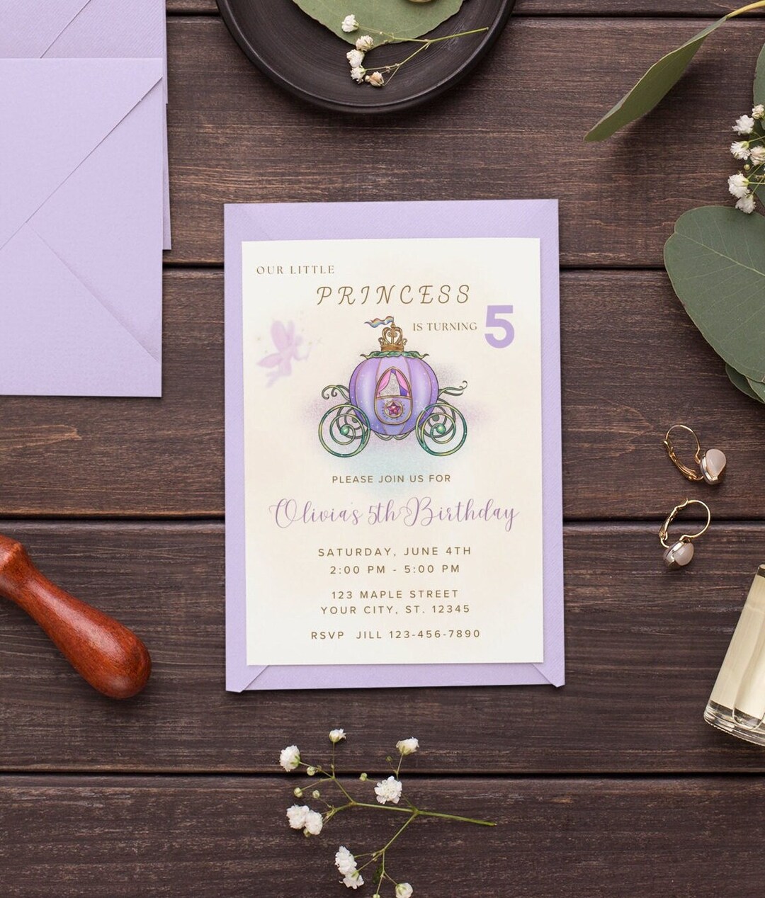 Girl 5th Birthday Invitation Template Princess Fifth Birthday Party ...