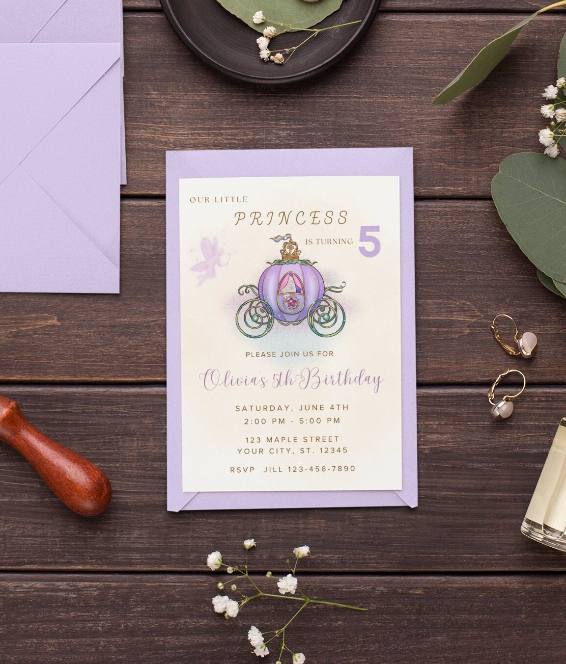 Girl 5th Birthday Invitation Template Princess Fifth Birthday Party ...