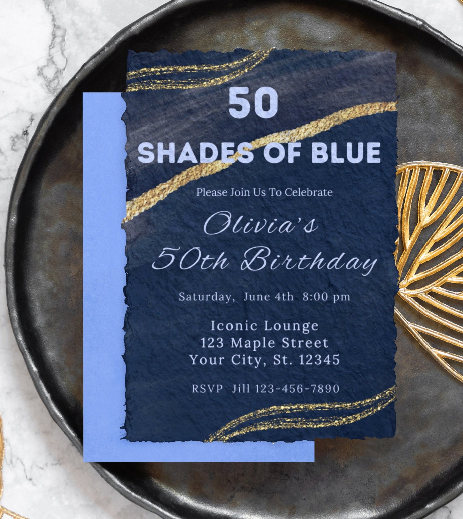 Editable 50th Birthday Invitation Template Blue Birthday Invitation ...