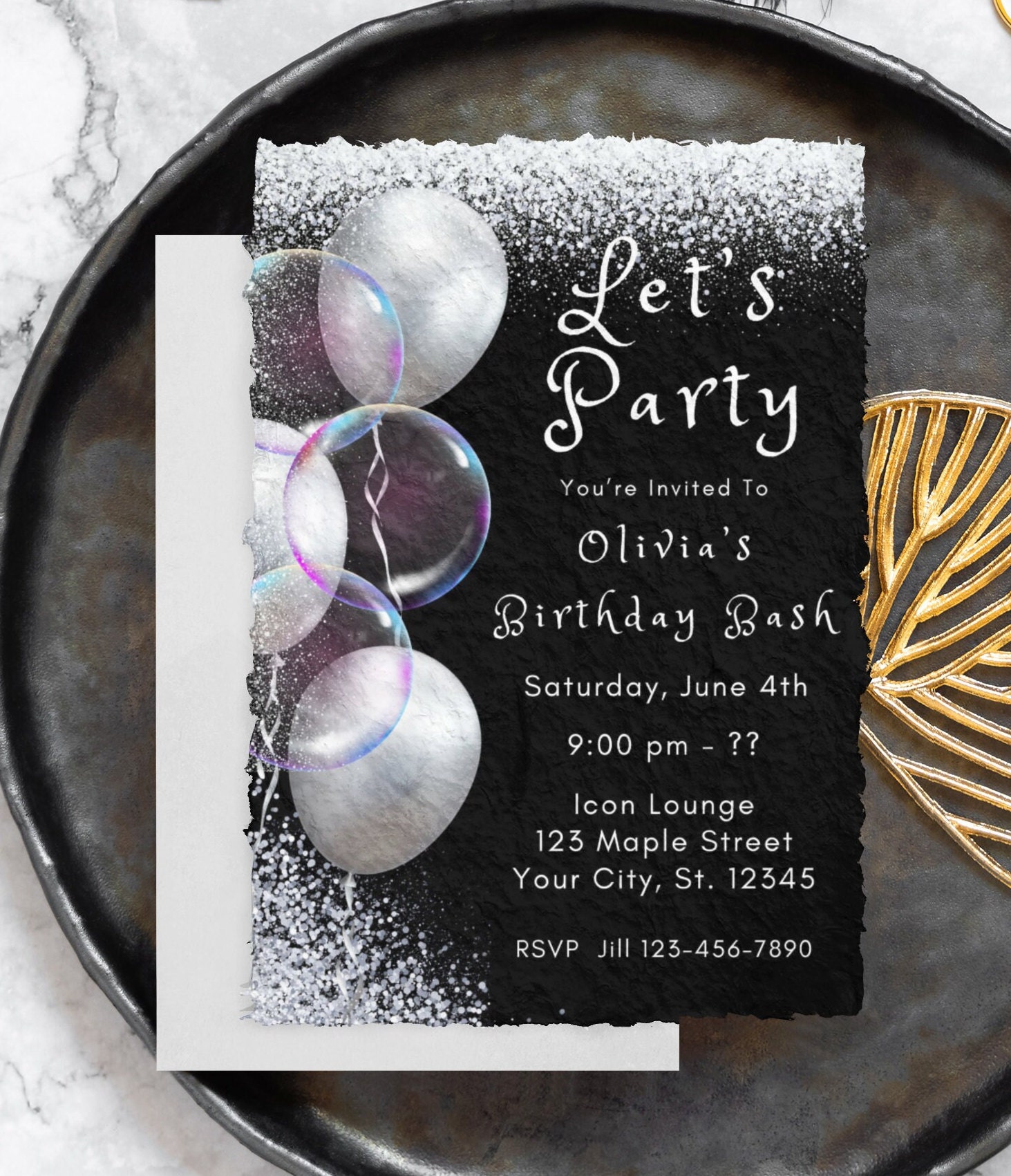Editable Birthday Invitation Black Invitation Let's Party Black ...