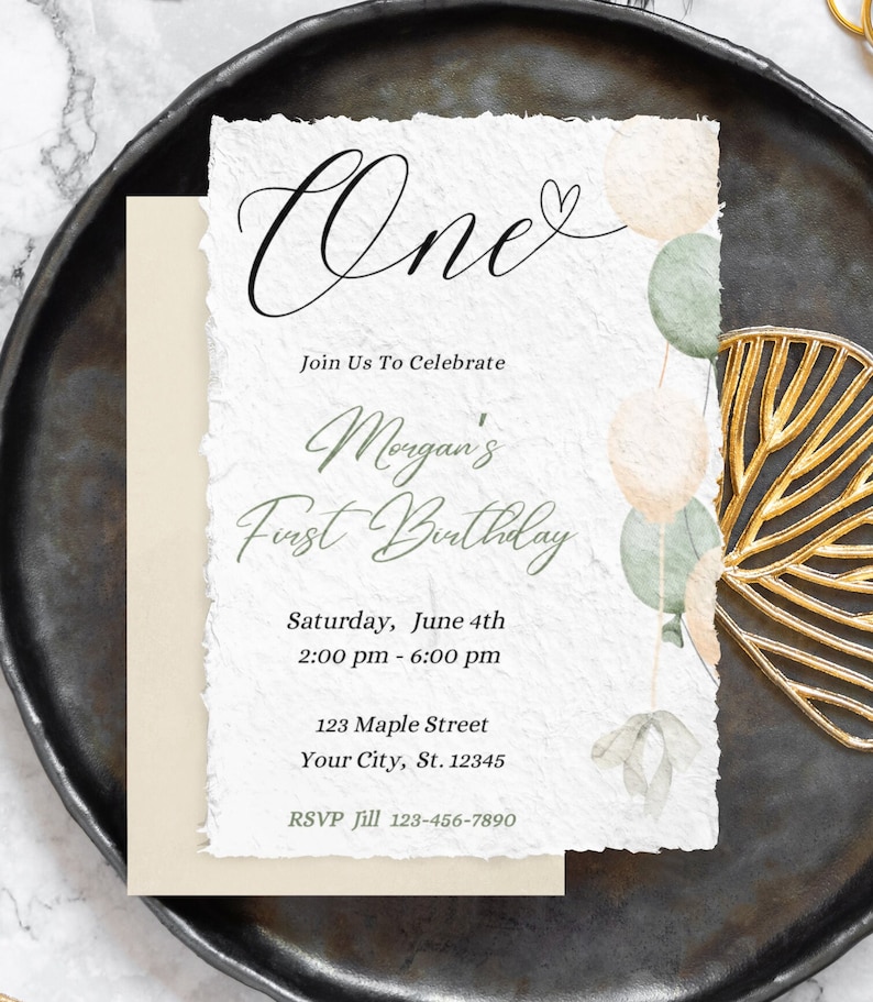 Editable 1st Birthday Invitation Template Blush Balloons First Birthday ...