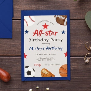 All Star Birthday Invitation Template Sports Birthday Party Boy ...