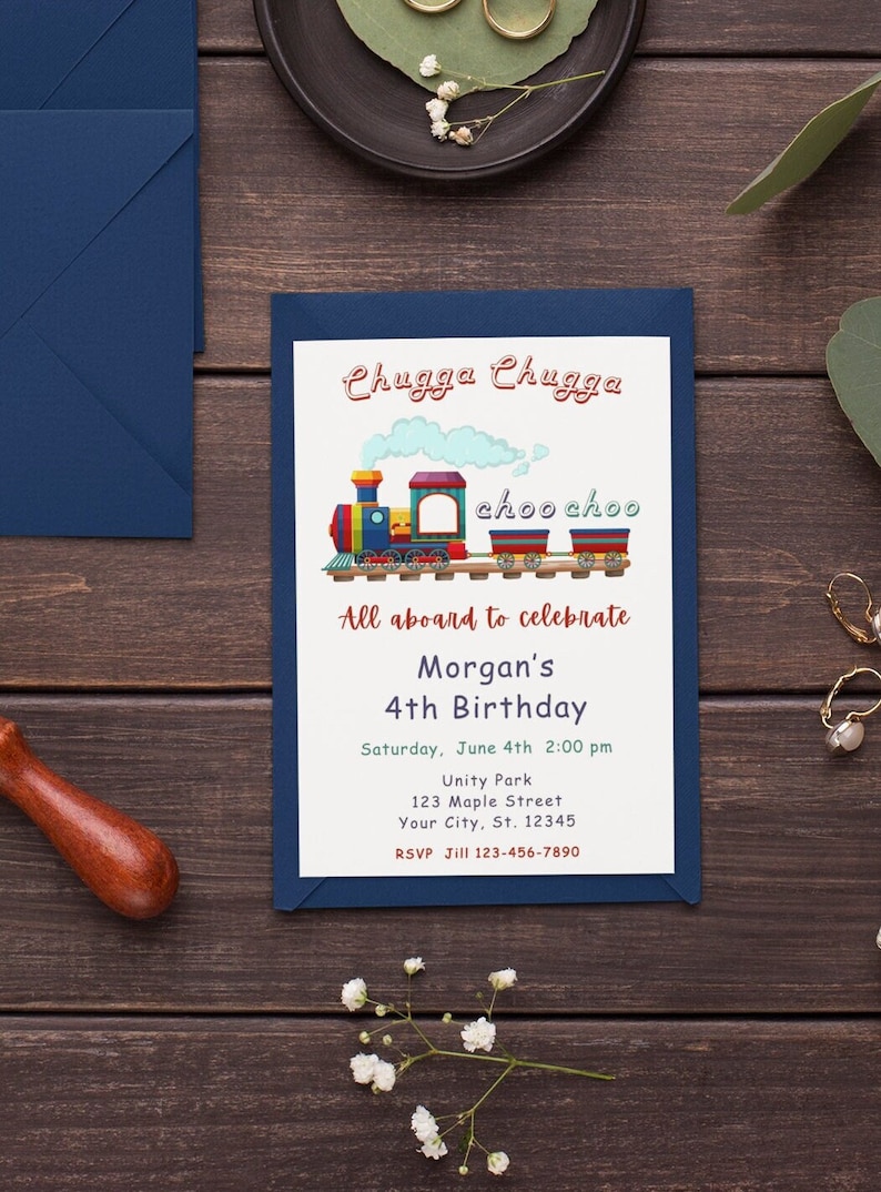 Editable Train Birthday Invitation Template Toy Train Invitation Train ...