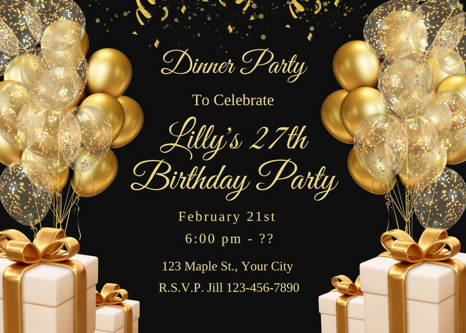 Black and Gold Birthday Invitation Gold Glitter Birthday Bash Invite ...