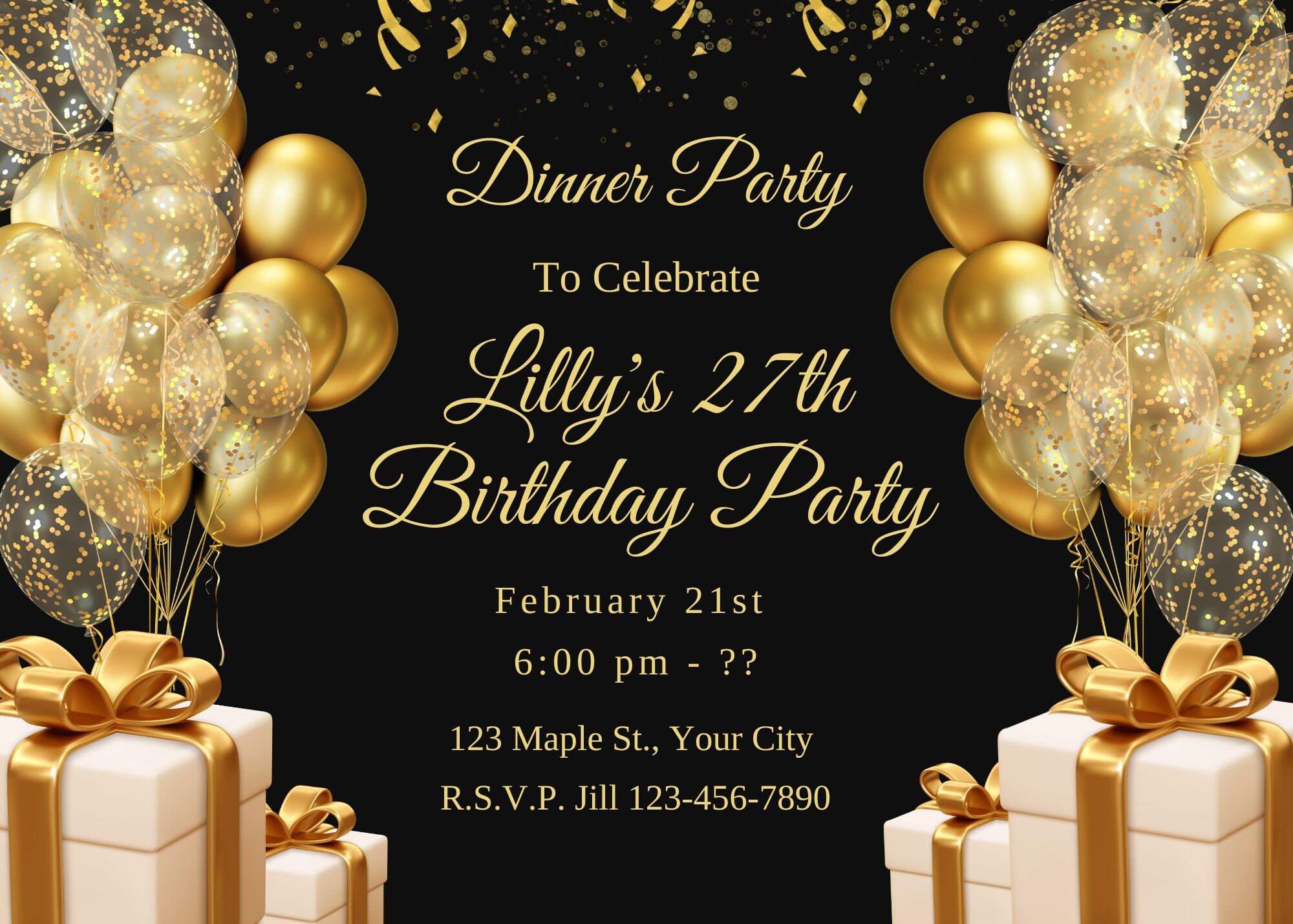 Black and Gold Birthday Invitation Gold Glitter Birthday Bash Invite ...