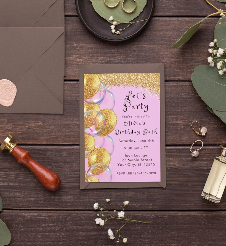 Editable Birthday Invitation Template Pink Invitation Let's Party Pink ...