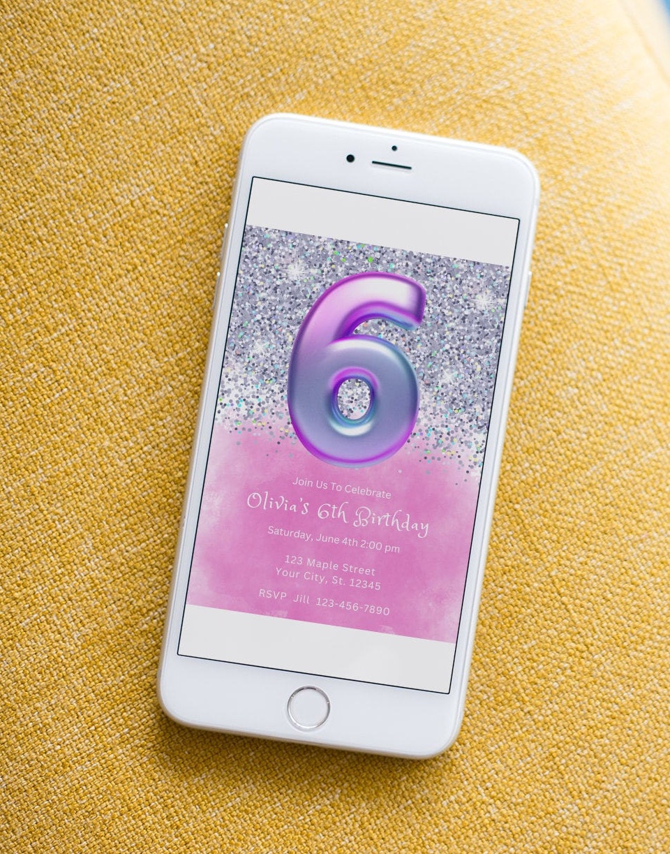 Editable Pink 6th Birthday Invitation Template Glitter Birthday Party ...