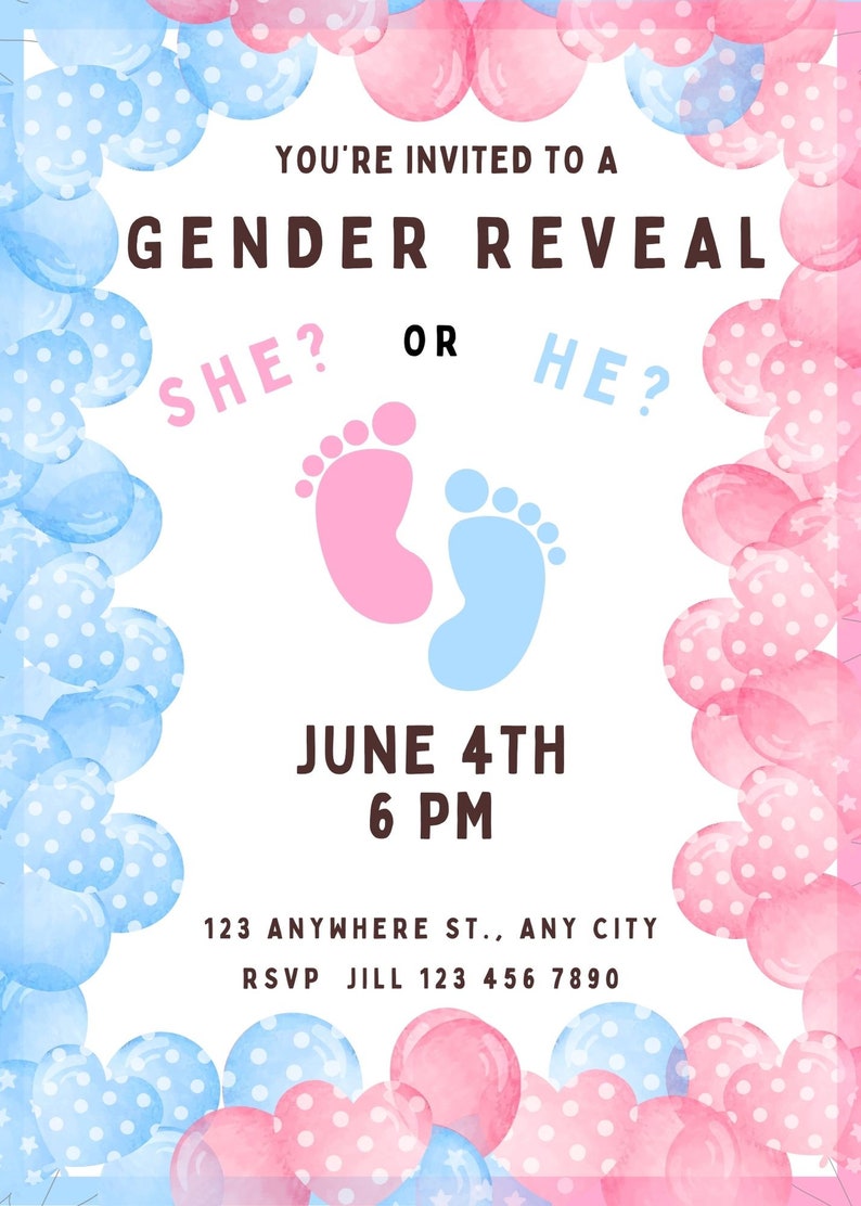 Gender Reveal Invitation Template Blue And Pink Gender Reveal