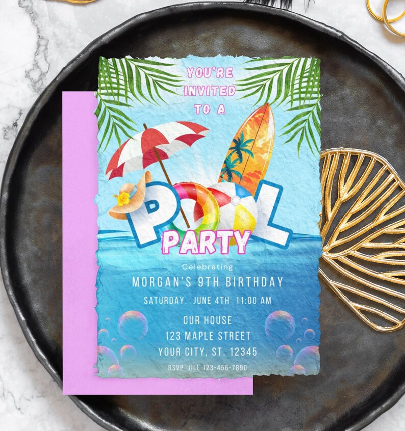 Editable Pool Party Invitation Template Tropical Splish Splash Pool ...