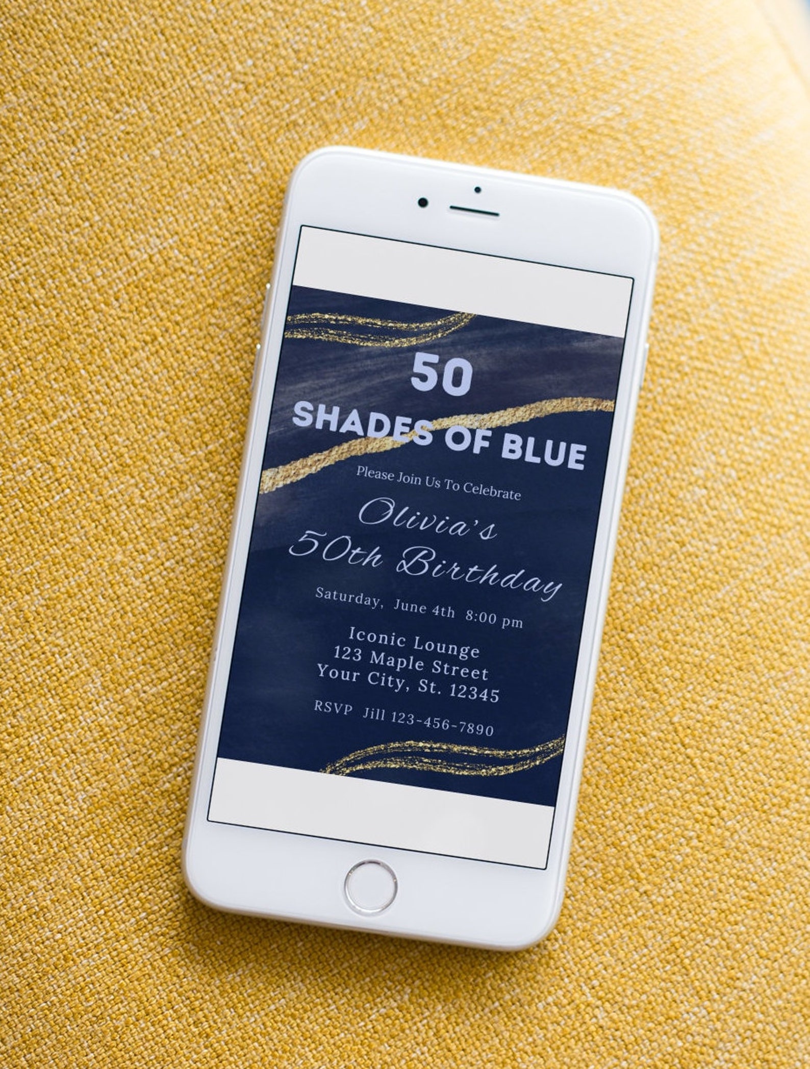 Editable 50th Birthday Invitation Template Blue Birthday Invitation ...