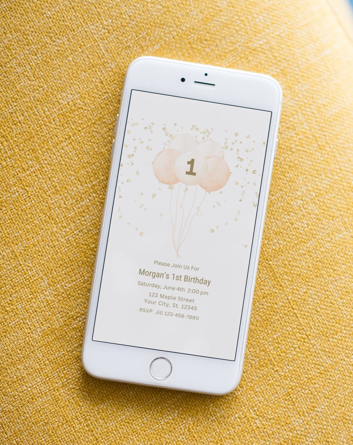 1st Birthday Invitation Template Balloons First Birthday Invite Gender ...